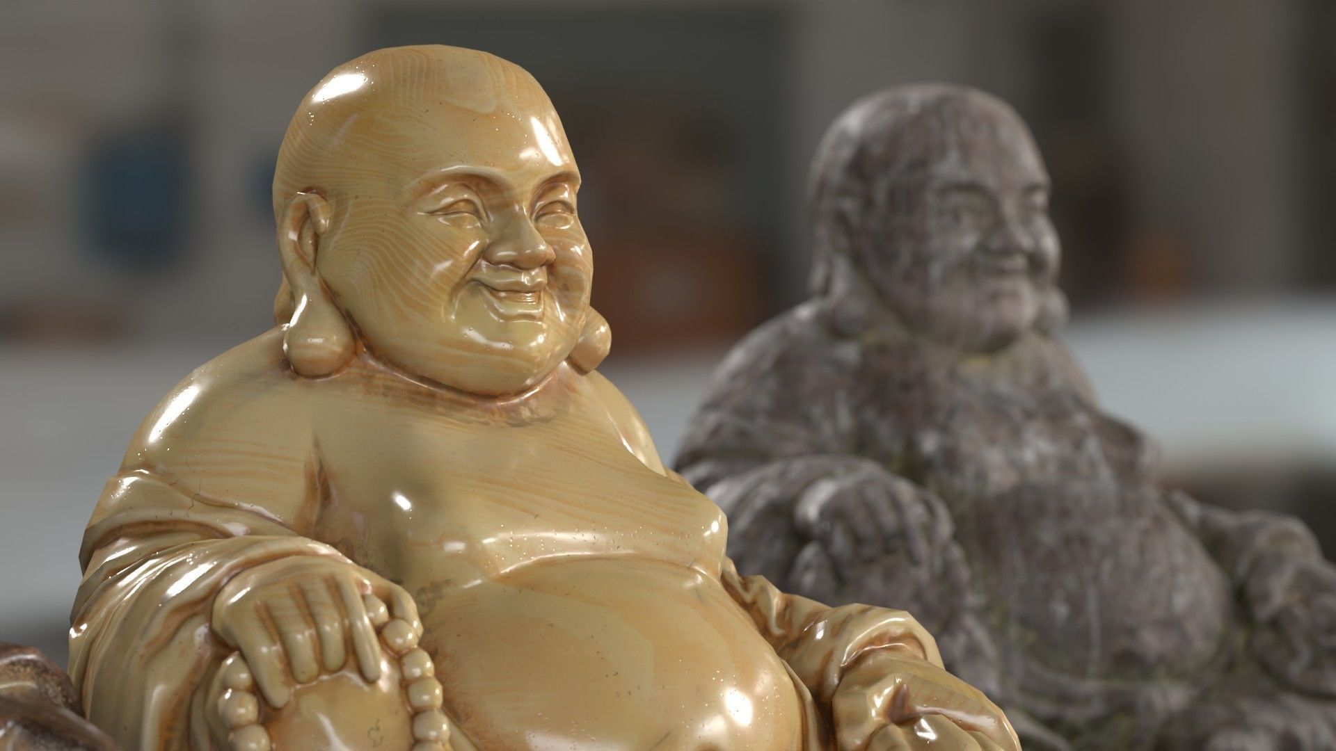 3D model Buddha Budai Statue set of 5 gold stone ivory lavastone clay ...