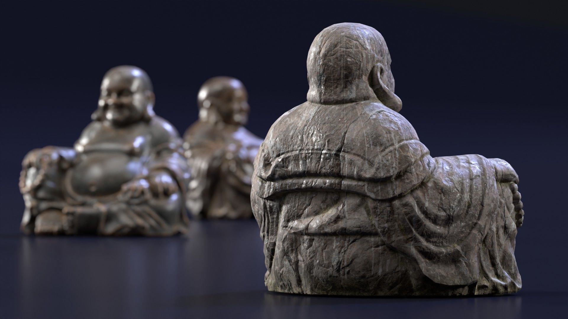 3D model Buddha Budai Statue set of 5 gold stone ivory lavastone clay ...