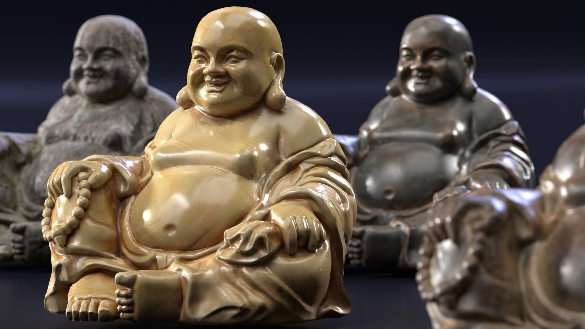 3D model Buddha Budai Statue set of 5 gold stone ivory lavastone clay ...