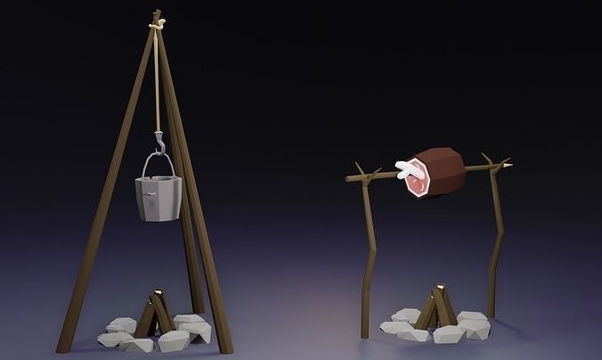 3D model Low poly camp fire set VR / AR / low-poly | CGTrader