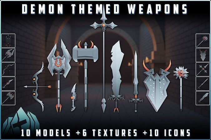 3D model 10 Demon Themed Weapons VR / AR / low-poly | CGTrader
