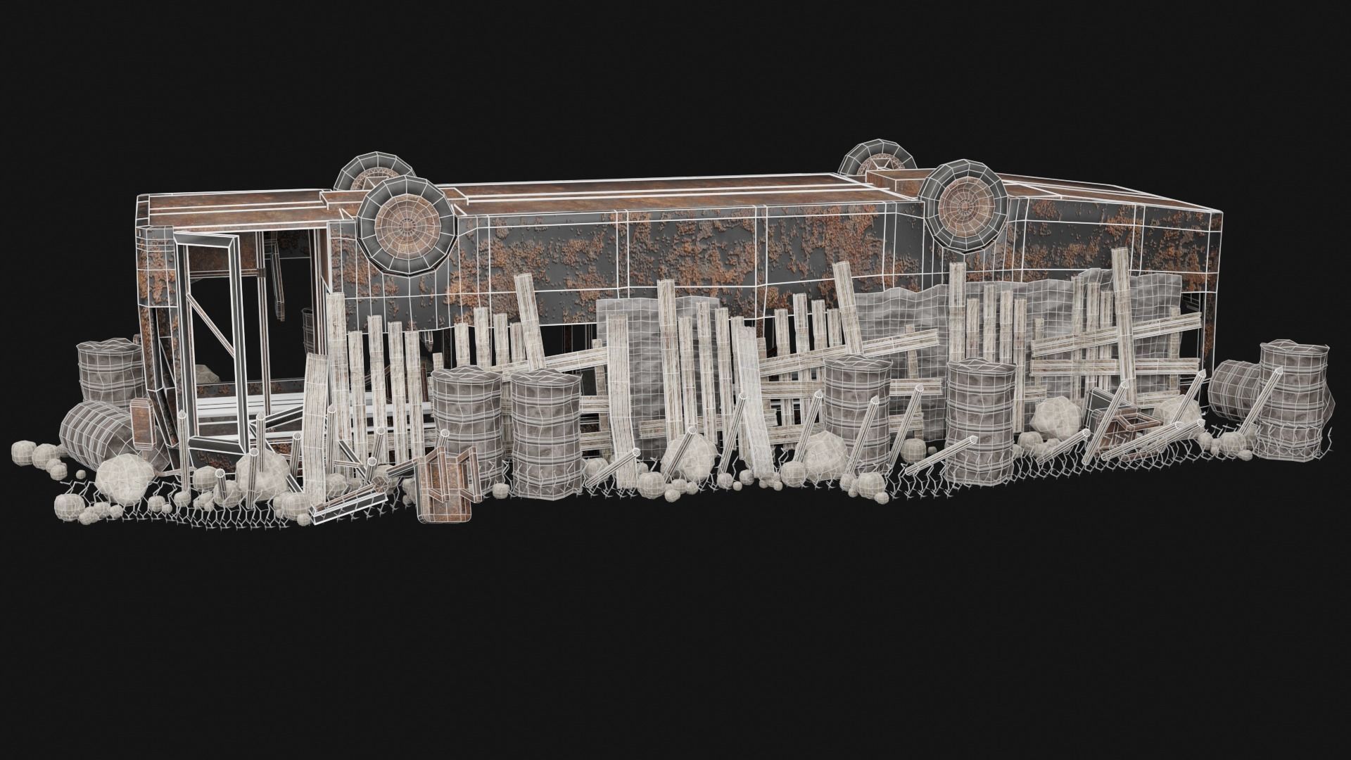 3D model POST APO WRECK PALISADE WALL BARRIER BARRICADE FENCE ...