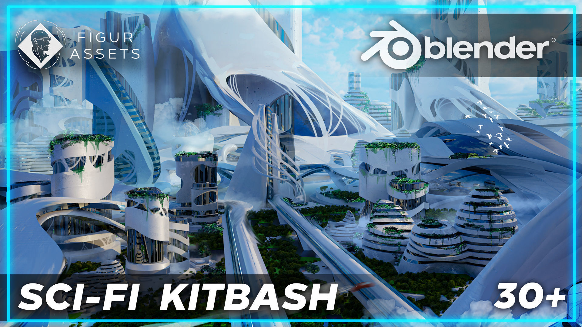 3D model Sci-fi city Utopian Kitbash Kitbash Asset Pack VR / AR / low ...