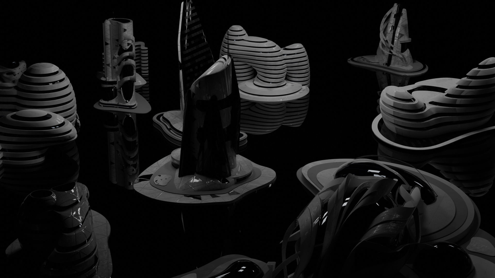 3D model Sci-fi city Utopian Kitbash Kitbash Asset Pack VR / AR / low ...