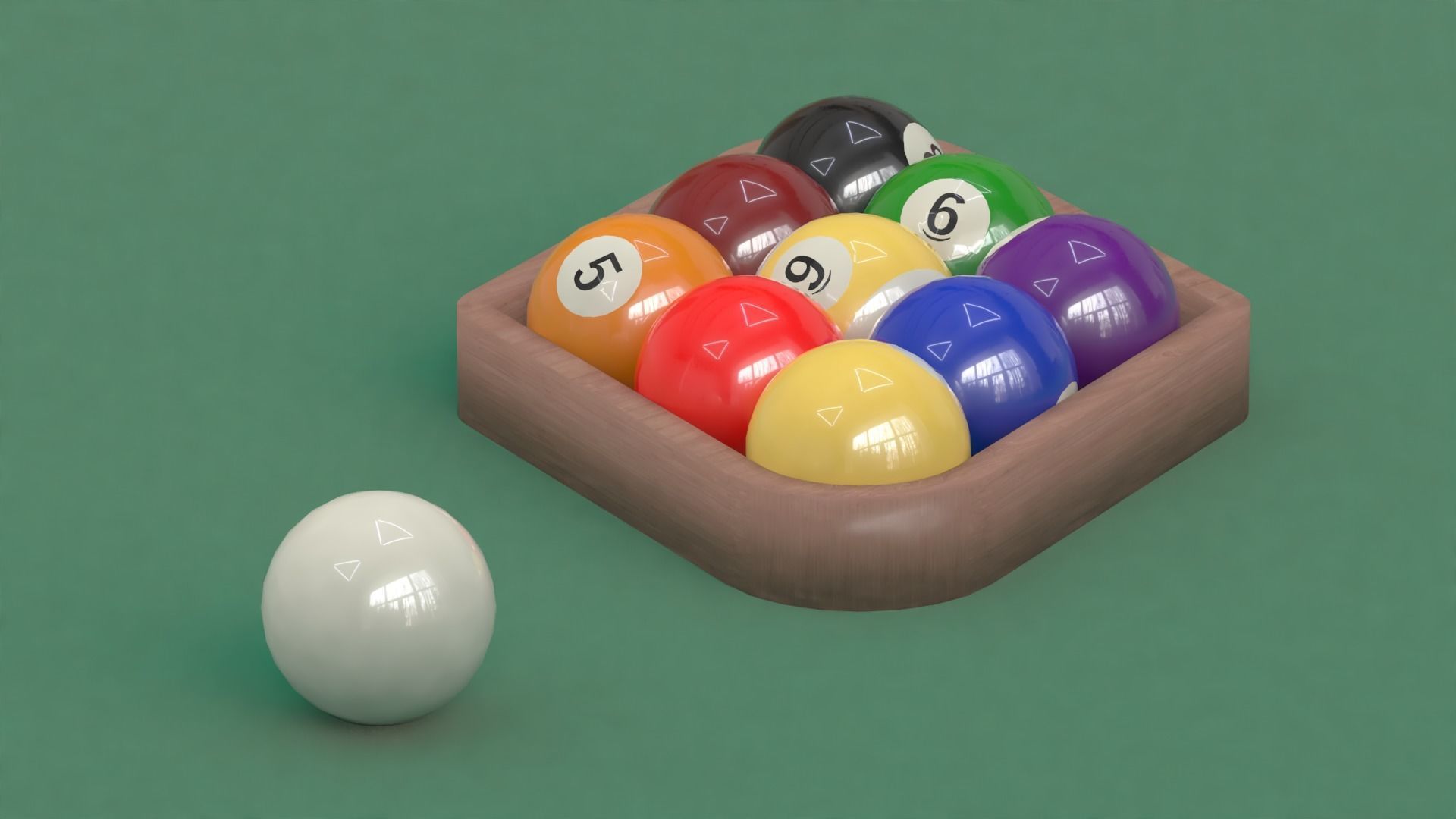 9 billiard balls in random position with rack and cue ball 3D model ...