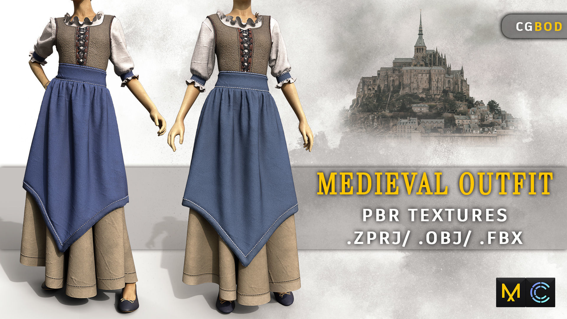 women clothing Medieval female Outfits pack 3D model | CGTrader