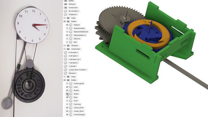 3D printed Pendulum Clock running 14h 3D model 3D printable | CGTrader