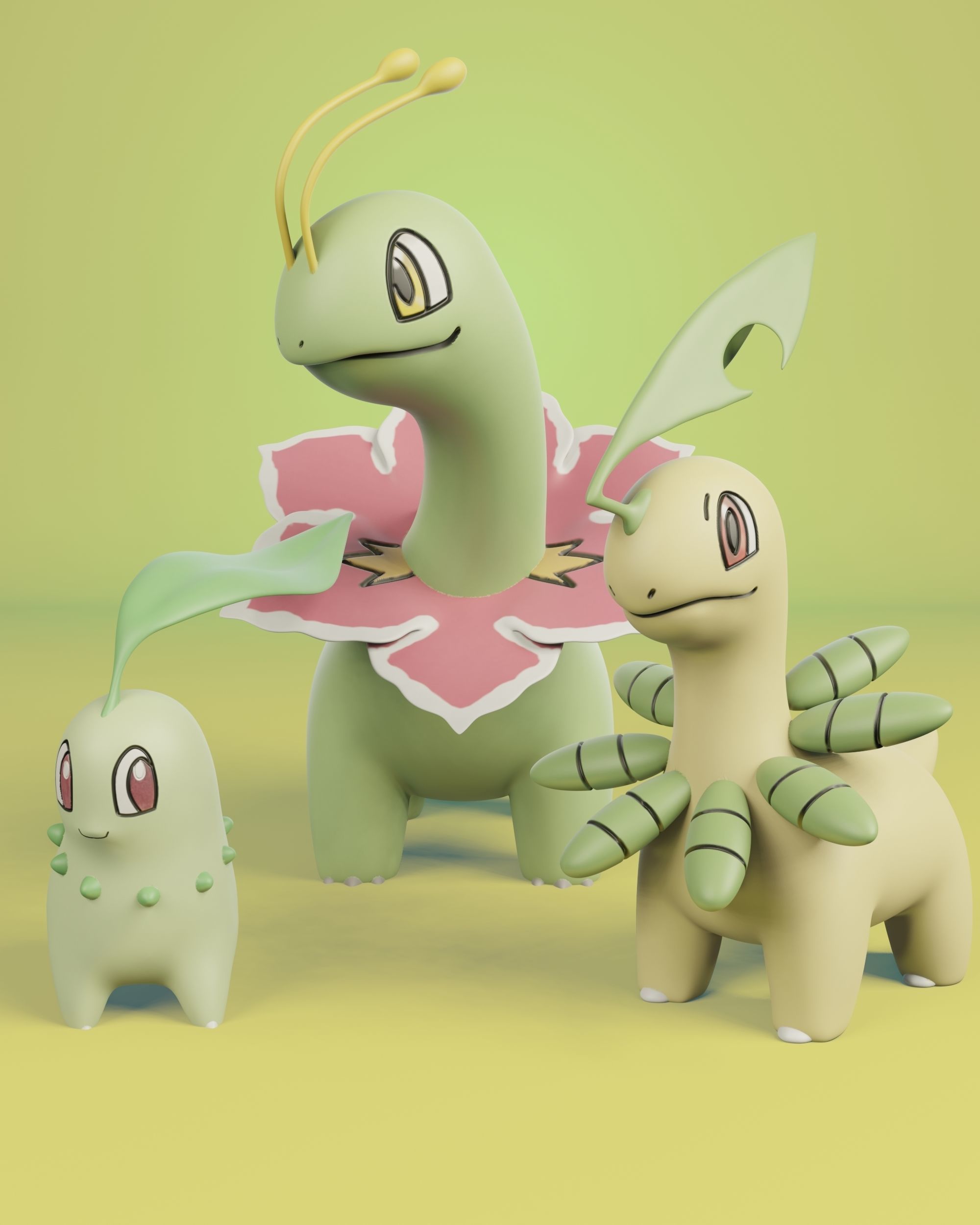 Chikorita Evolution Line 3D model 3D printable | CGTrader