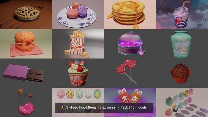 3D Model Collection All Stylized Food Items - that we sell - Pack VR ...