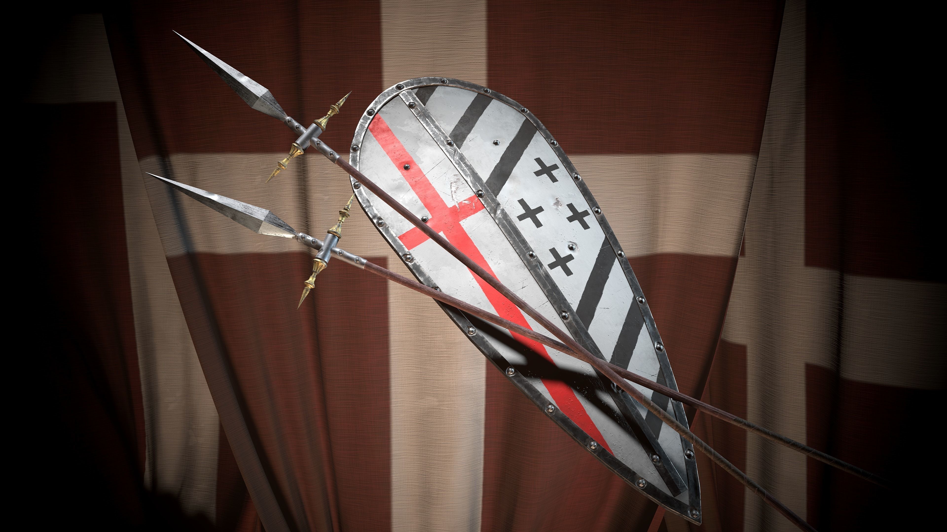 3D model Medieval logn templar battle spear and Knight big shield pack ...