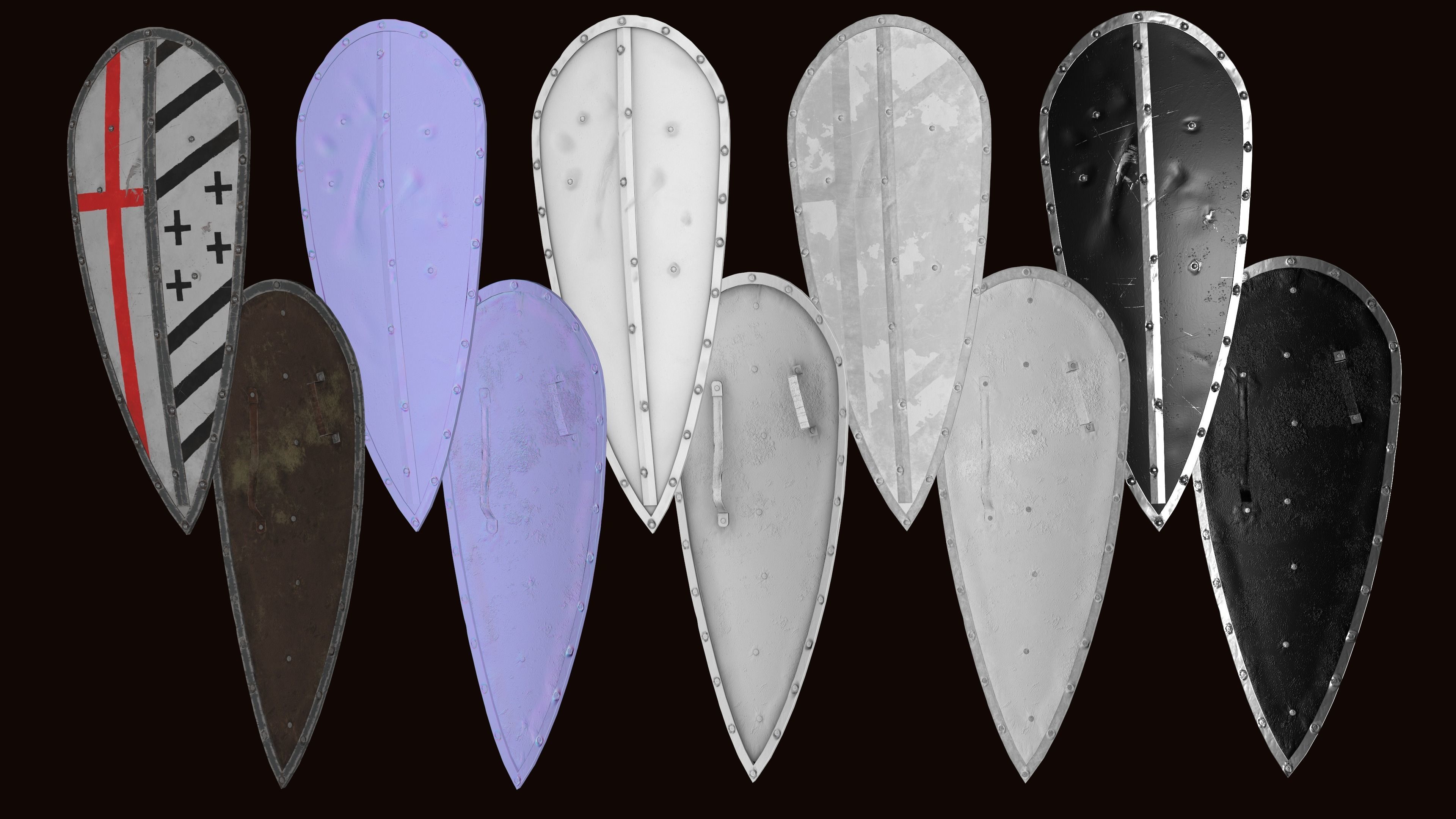 3D model Medieval templar battle halberd and Big knight shield pack VR ...