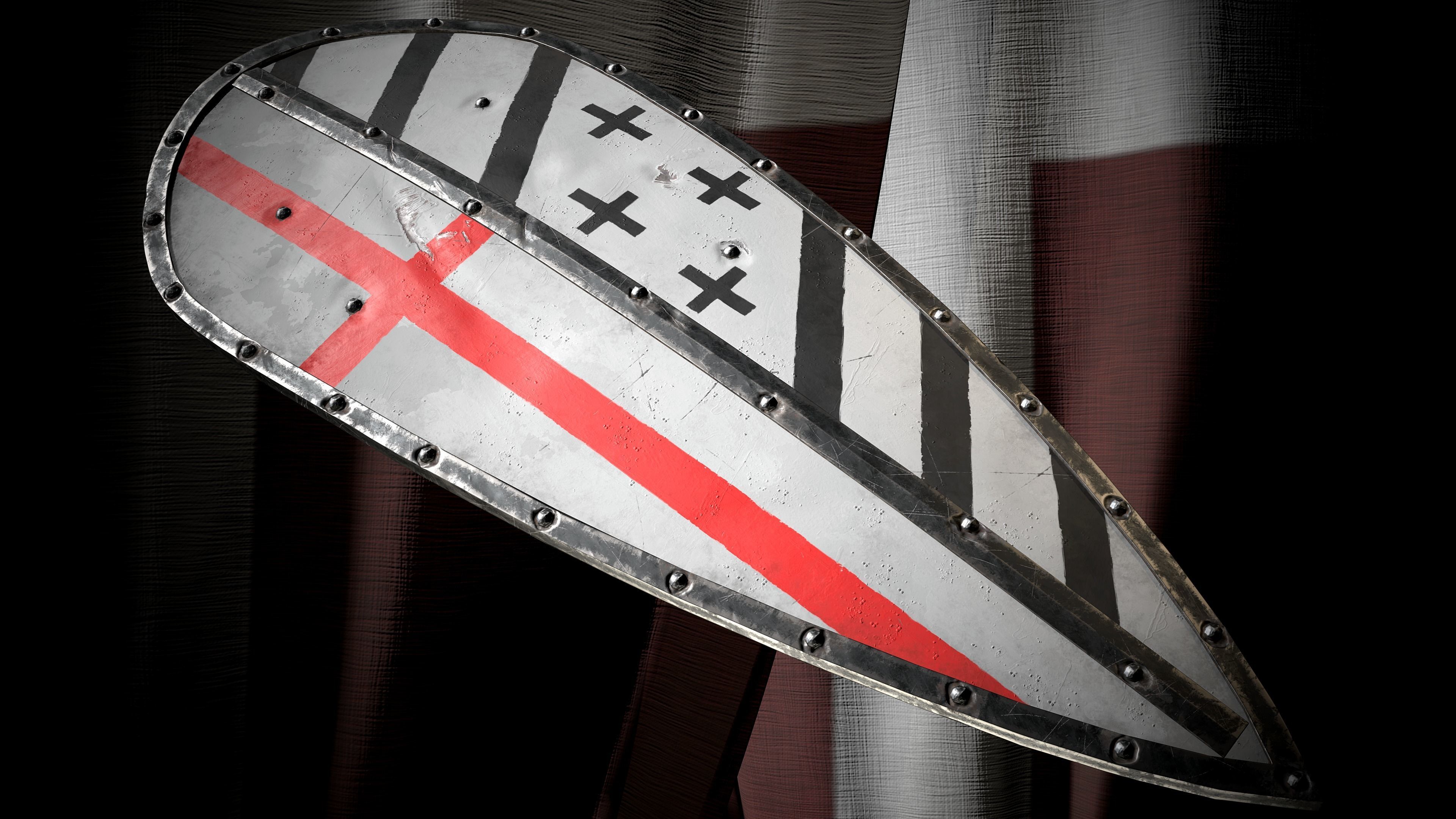 3D model Medieval templar battle halberd and Big knight shield pack VR ...