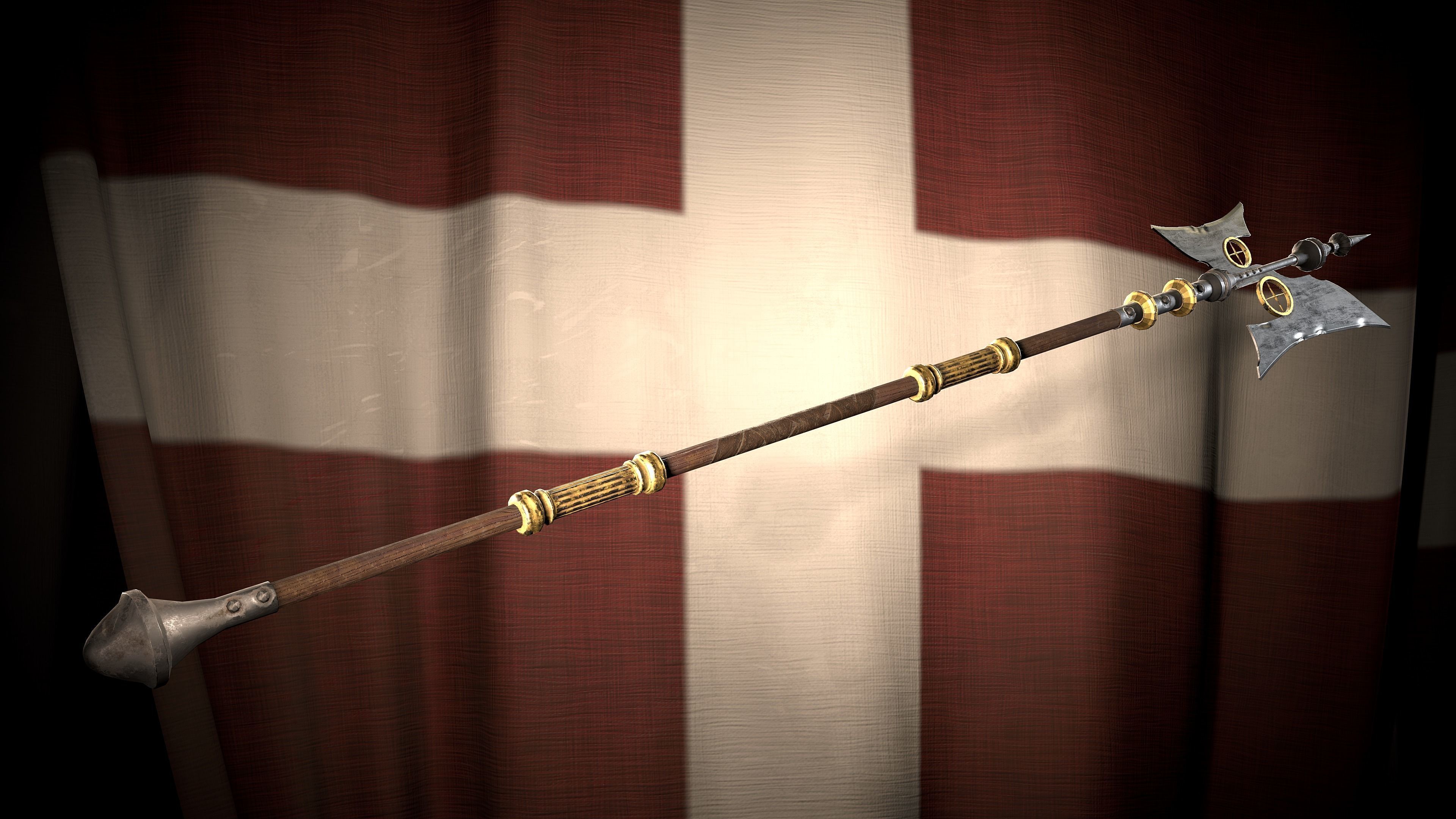 3D model Medieval templar battle halberd and Big knight shield pack VR ...