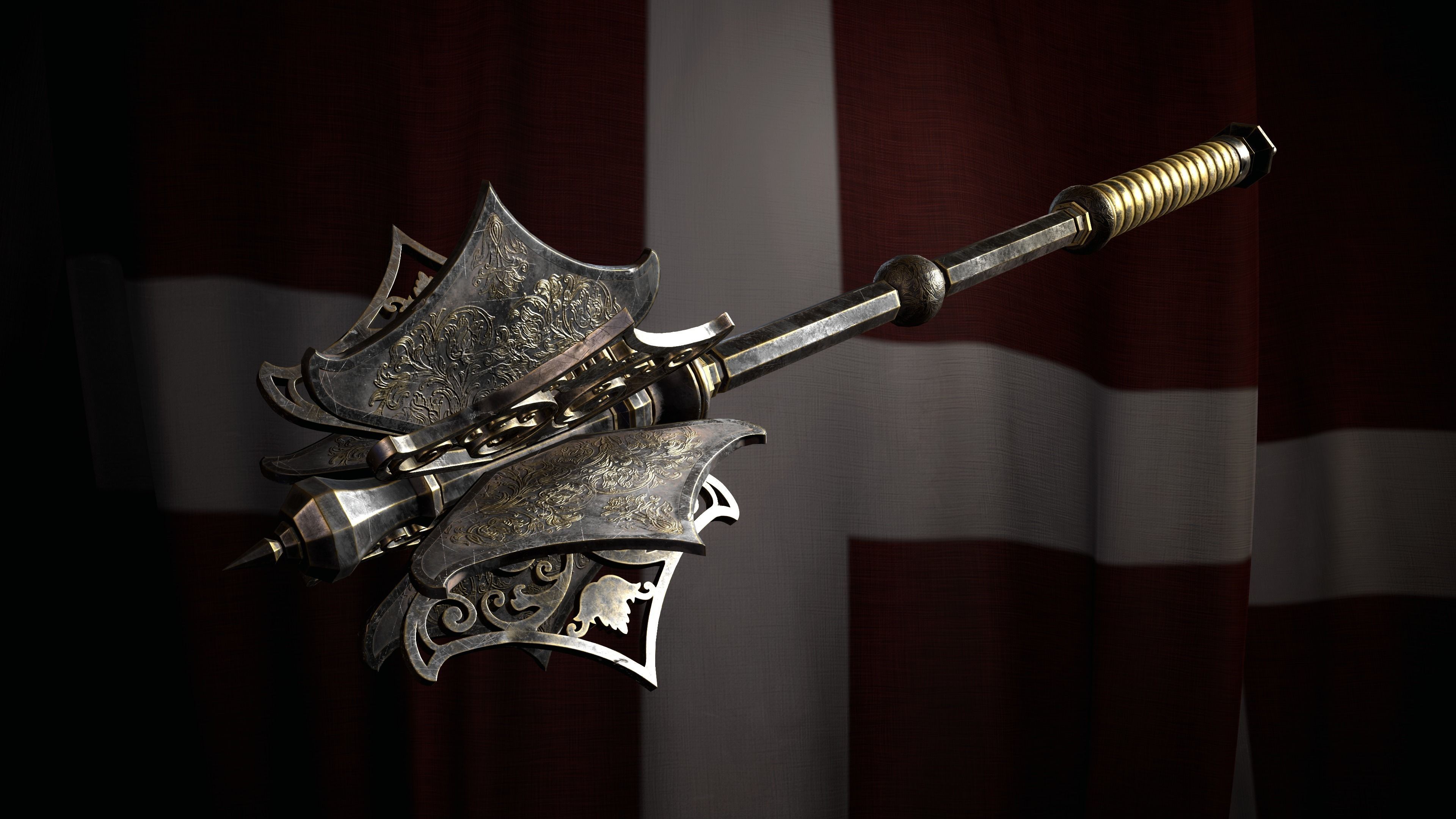 3D model Knight shields Medieval templar Swords Mace Spear Halberd set ...