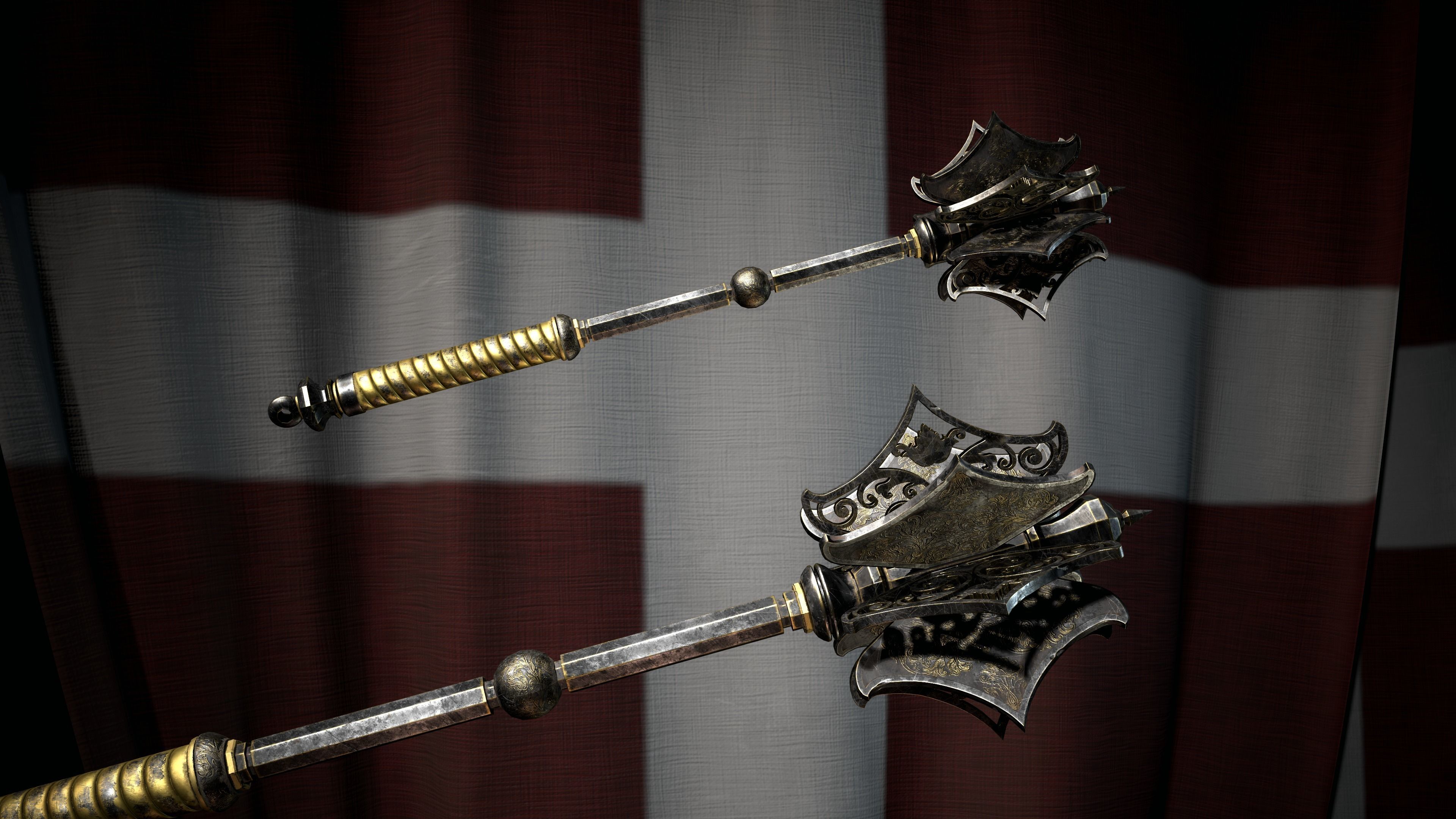 3D model Knight shields Medieval templar Swords Mace Spear Halberd set ...