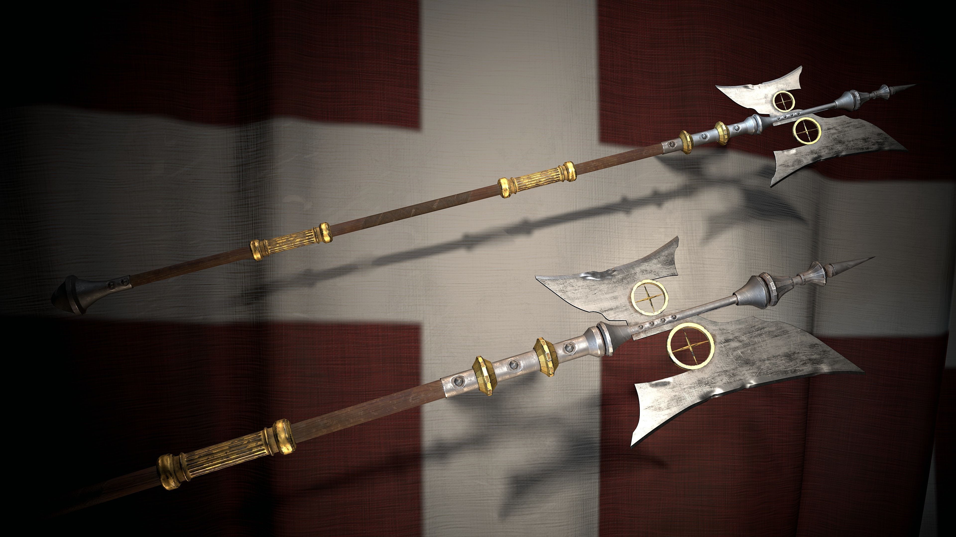 3D model Knight shields Medieval templar Swords Mace Spear Halberd set ...