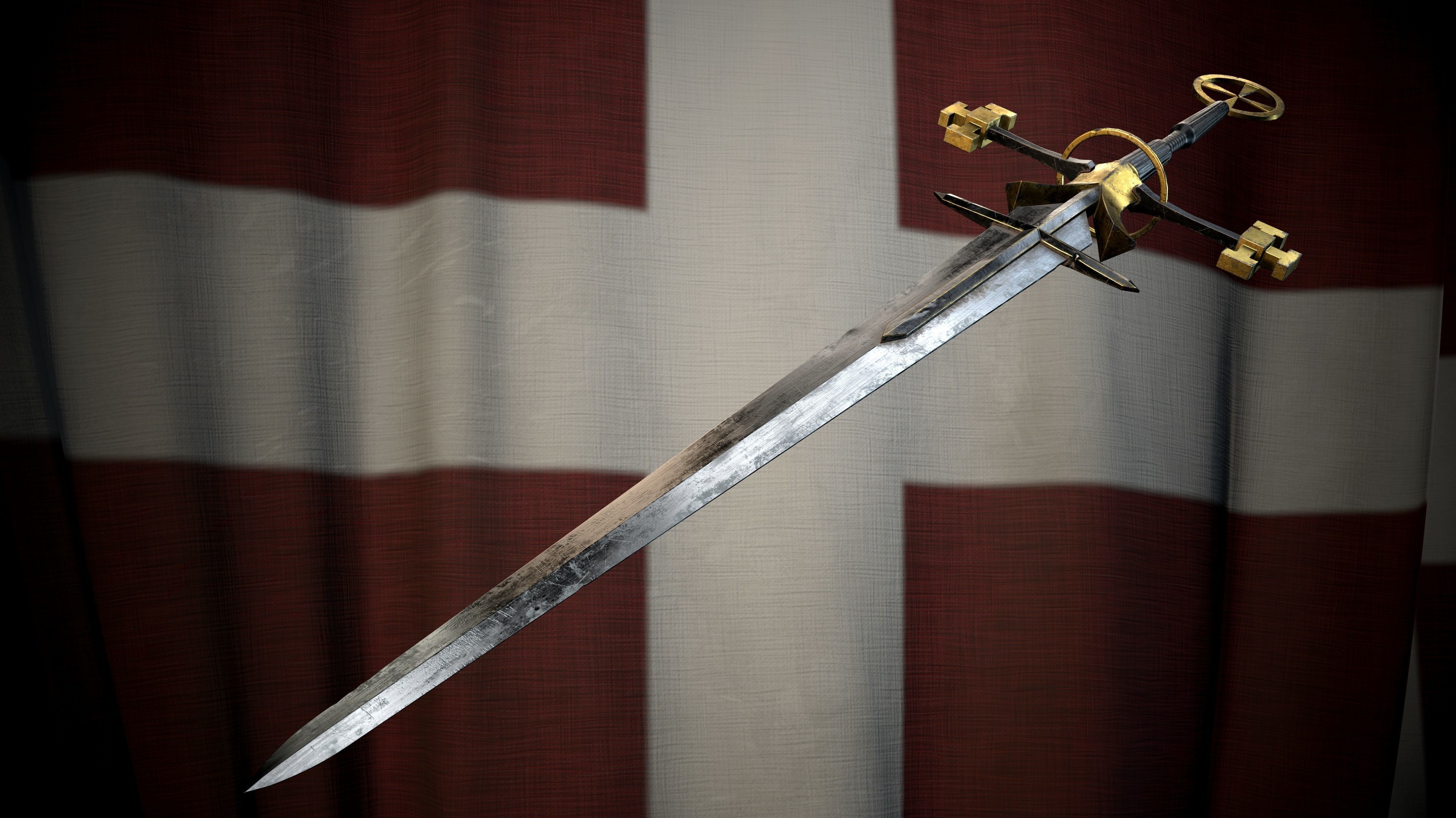 3D model Knight shields Medieval templar Swords Mace Spear Halberd set ...