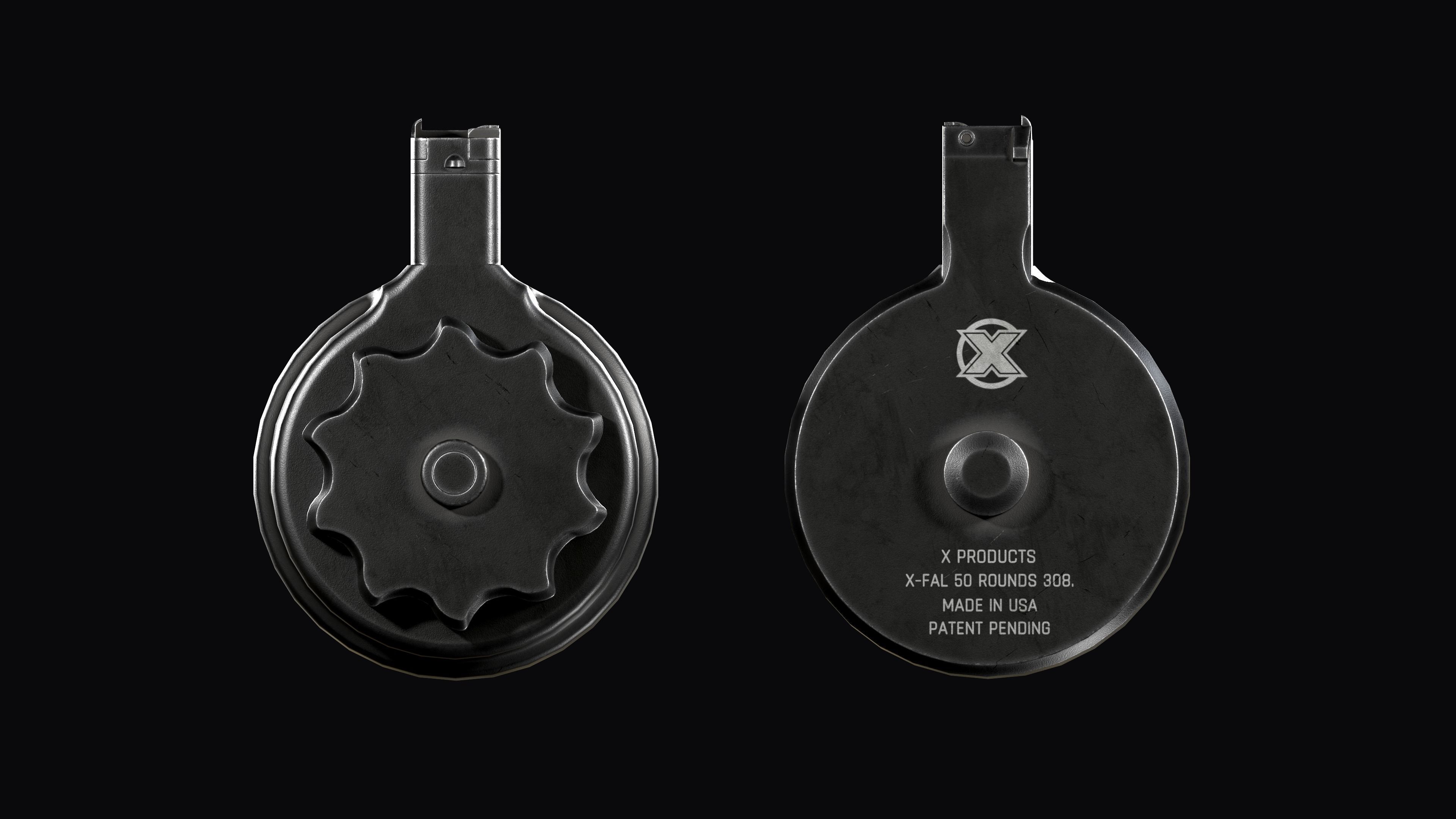 3D model X FAL 50 Round Drum Magazine For FAL 308 Rifles VR / AR / low ...