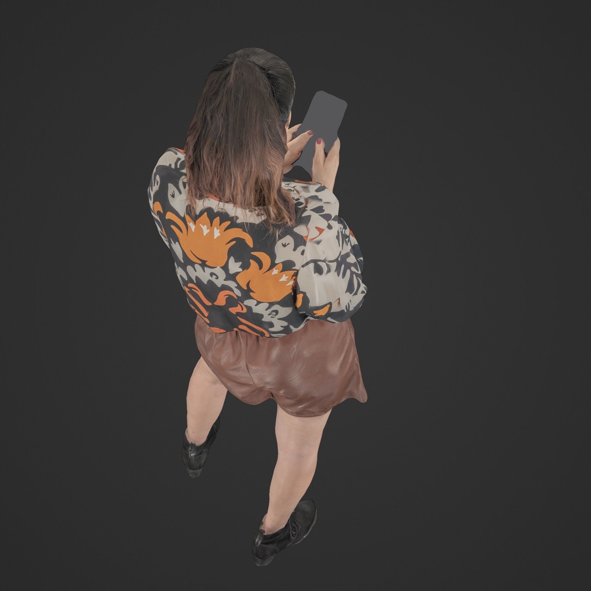 3D model Stylish young happy woman using phone - posed 3d photo scan VR ...