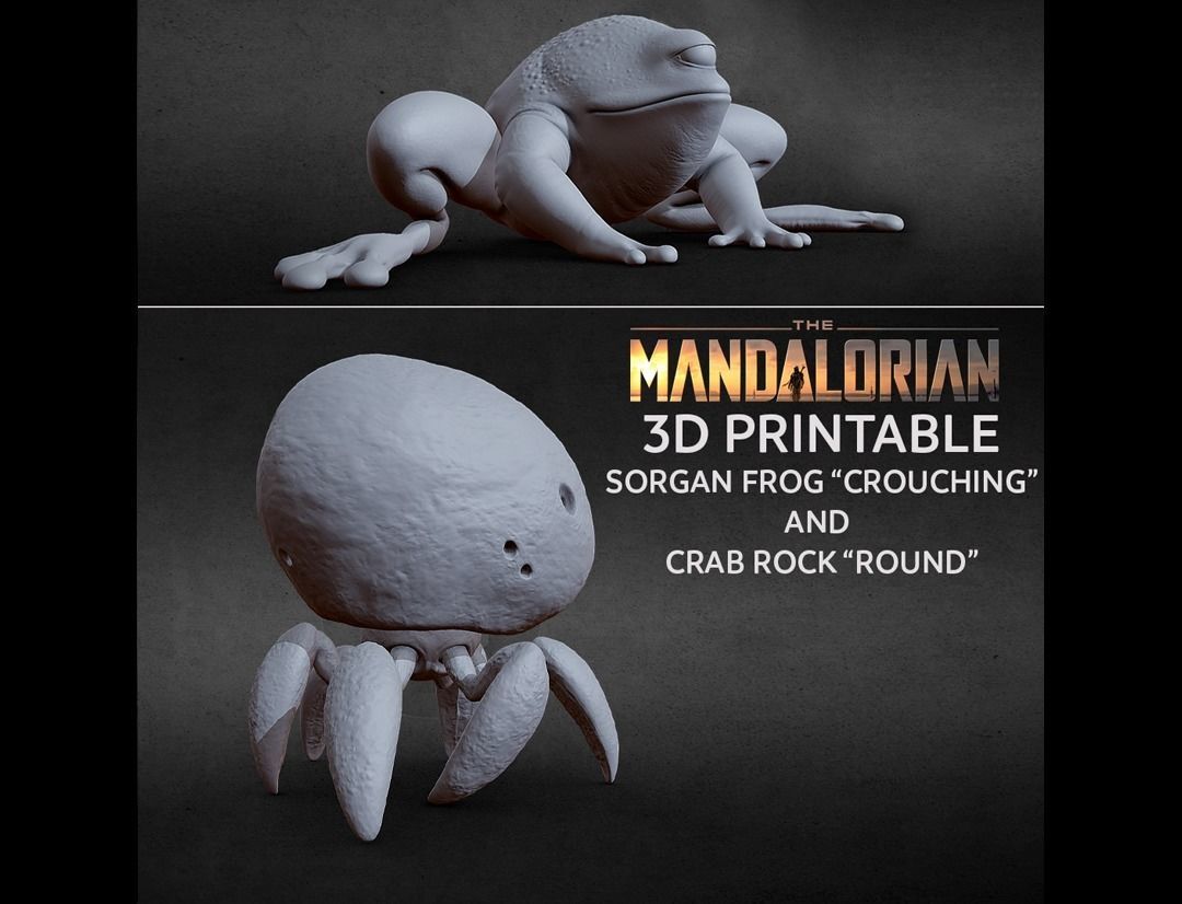 3D PRINTABLE CRAB ROCK ROUND AND SORGAN FROG CROUCH MANDALORIAN 3D ...