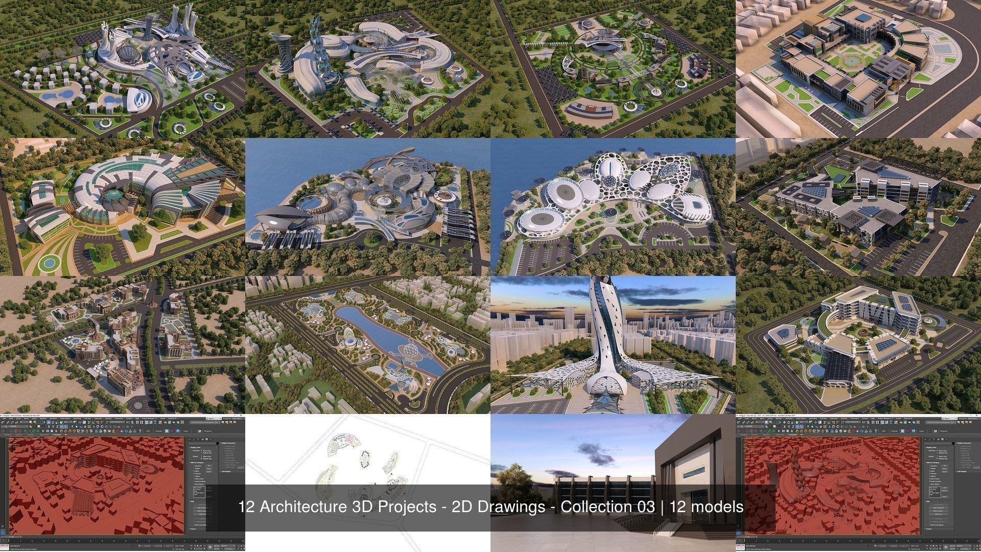 12 Architecture 3D Projects - 2D Drawings - Collection 03 | CGTrader