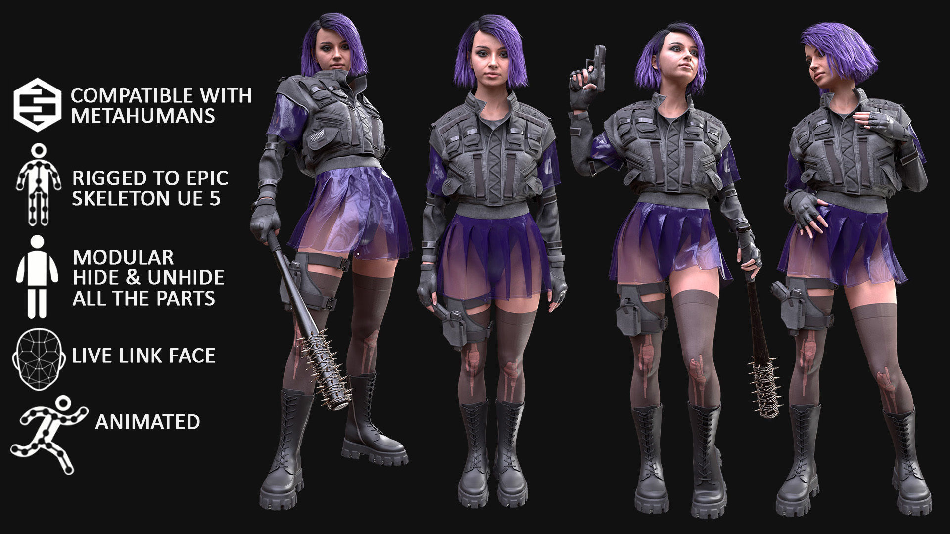 3D model Dangerous Girl - Modular - Rigged - Animated VR / AR / low ...