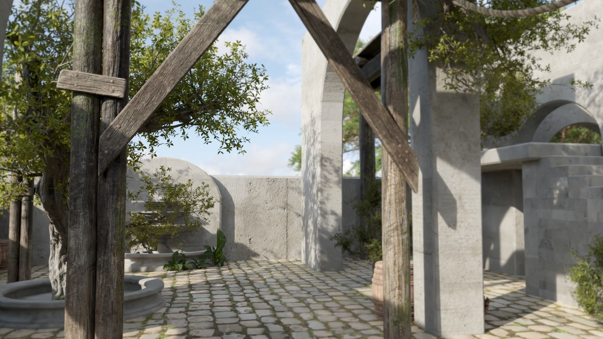 Stone Courtyard Environment 3D model | CGTrader