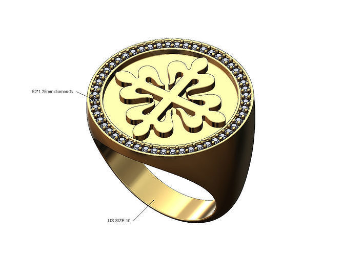 PP logo large diamond signet ring US size 10 3D model 3D printable ...