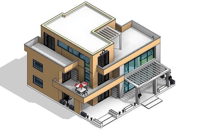 3D model Residential Villa Revit Project VR / AR / low-poly | CGTrader