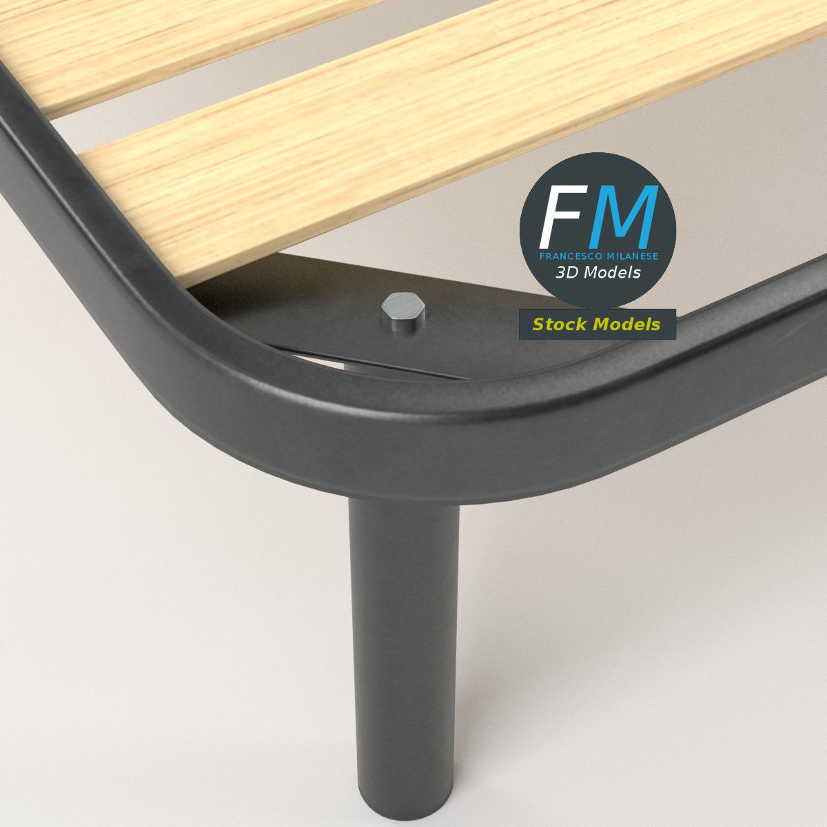Twin side bed frame with small slats 3D model | CGTrader