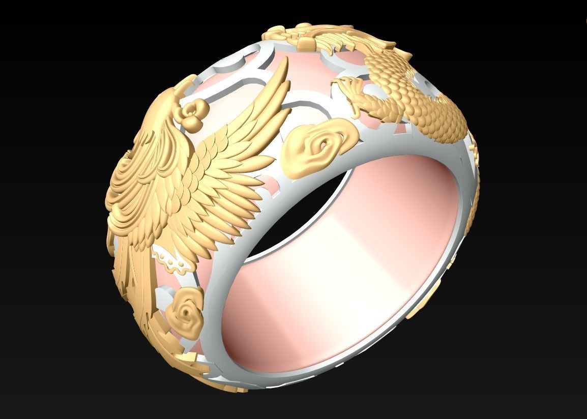 Dragon phoenix ring N1943 3D model 3D printable | CGTrader