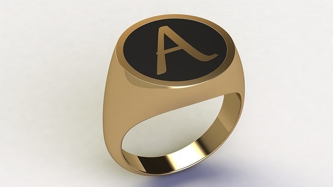 Letter A Round Signet Ring with Enamel 3D model 3D printable | CGTrader