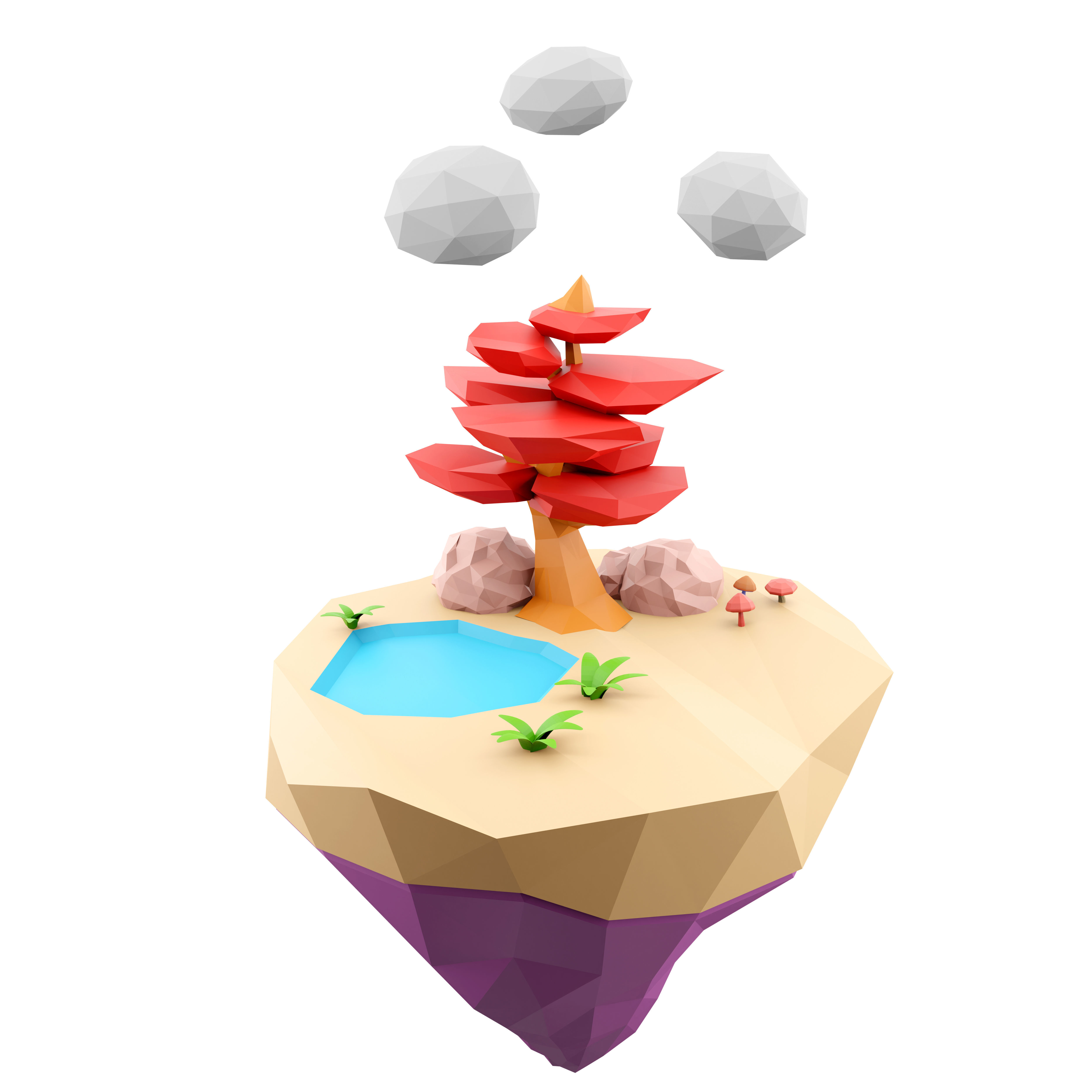 3d flying land with beautiful landscape icons 3D model | CGTrader