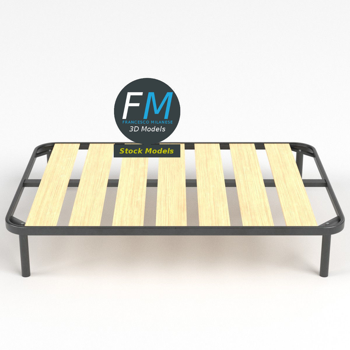 Full size bed frame with large slats 3D model | CGTrader