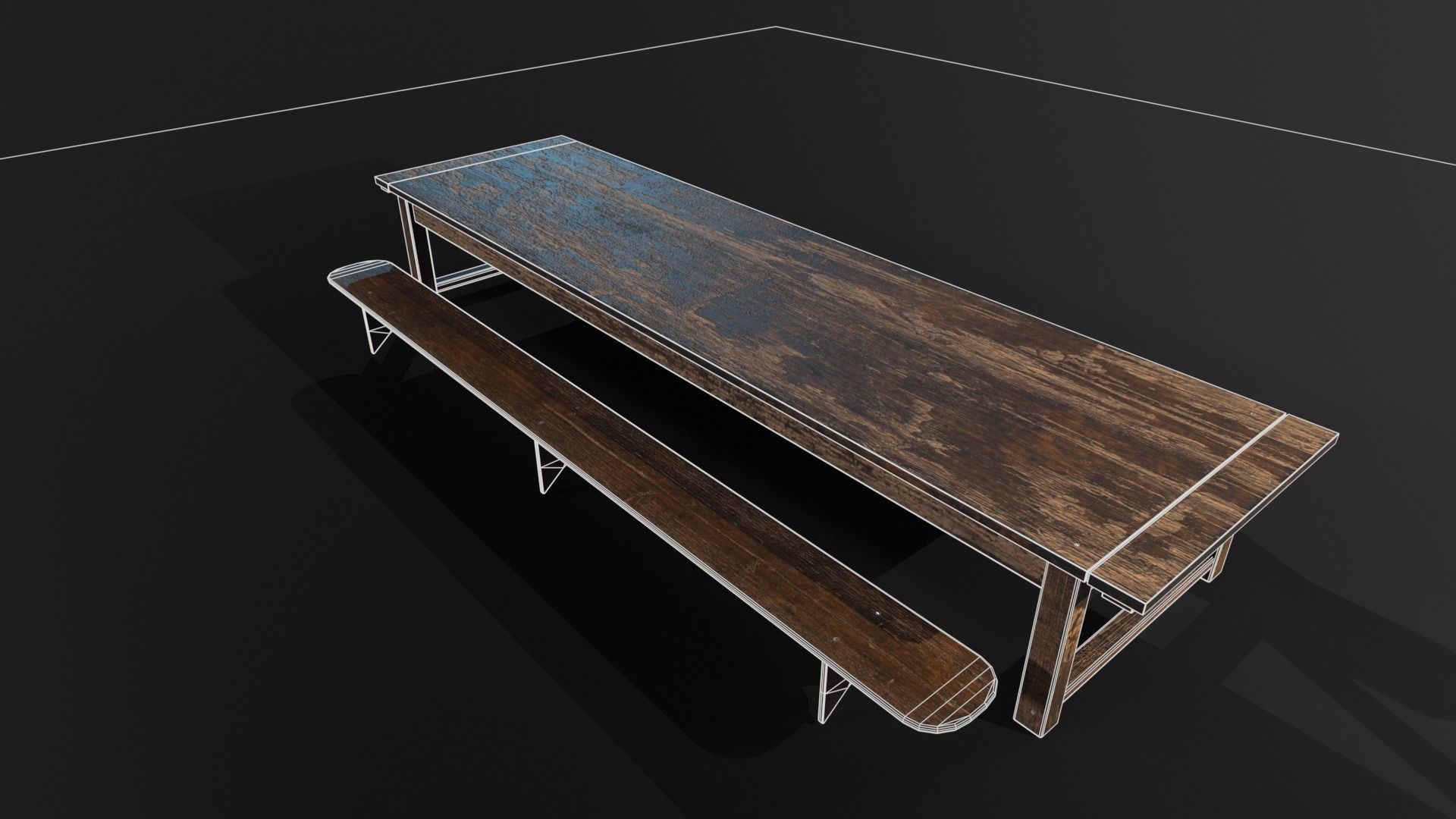 3D model Long table with two benches VR / AR / low-poly | CGTrader