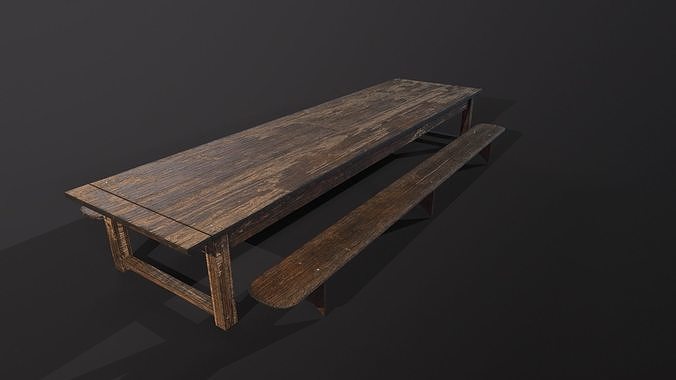 3D model Long table with two benches VR / AR / low-poly | CGTrader