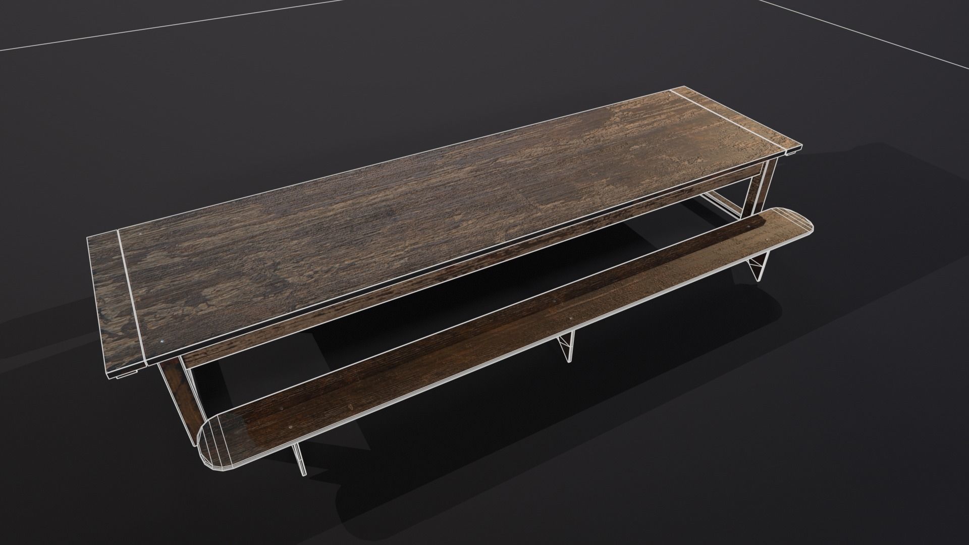 3D model Long table with two benches VR / AR / low-poly | CGTrader