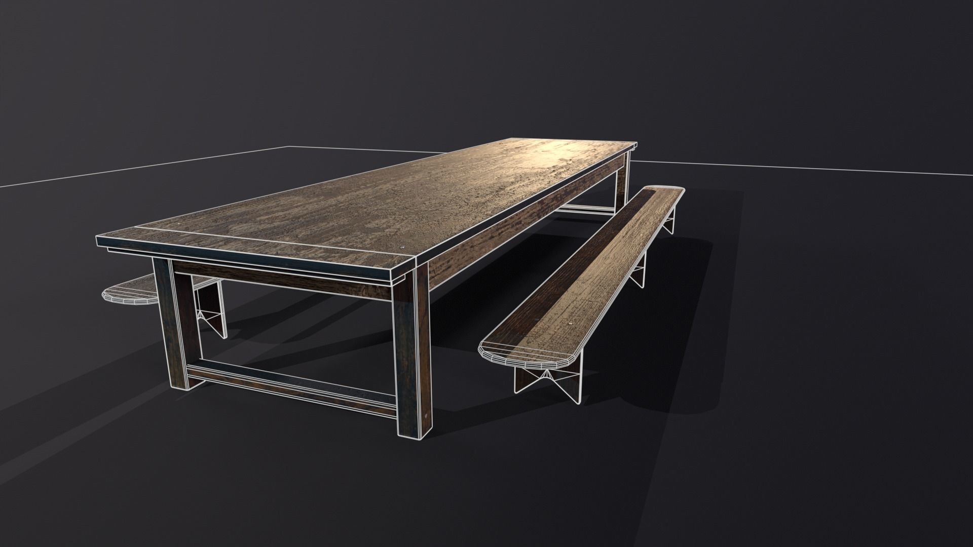3D model Long table with two benches VR / AR / low-poly | CGTrader