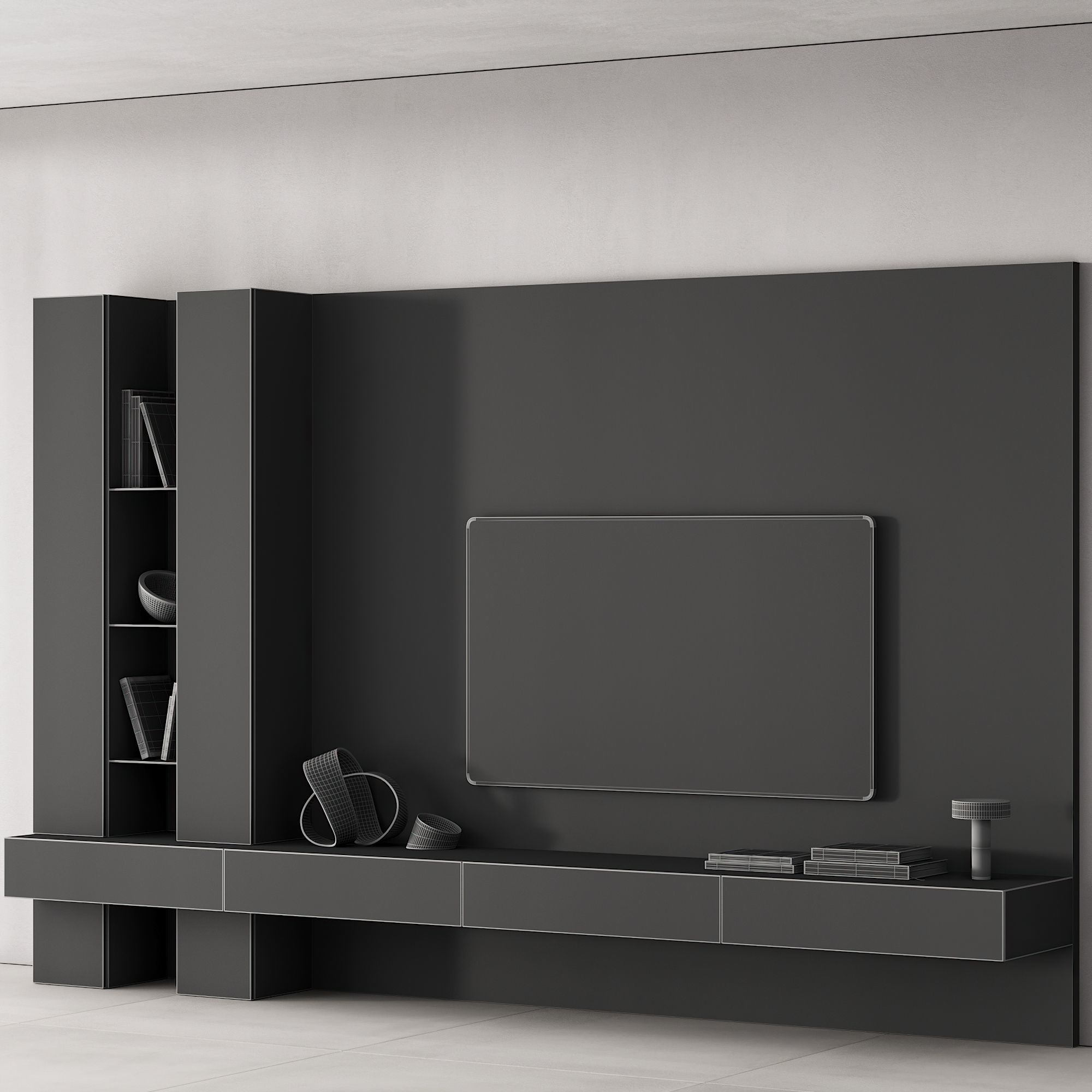 157 tv wall kit 06 neutral japandi wood 00 3D model | CGTrader