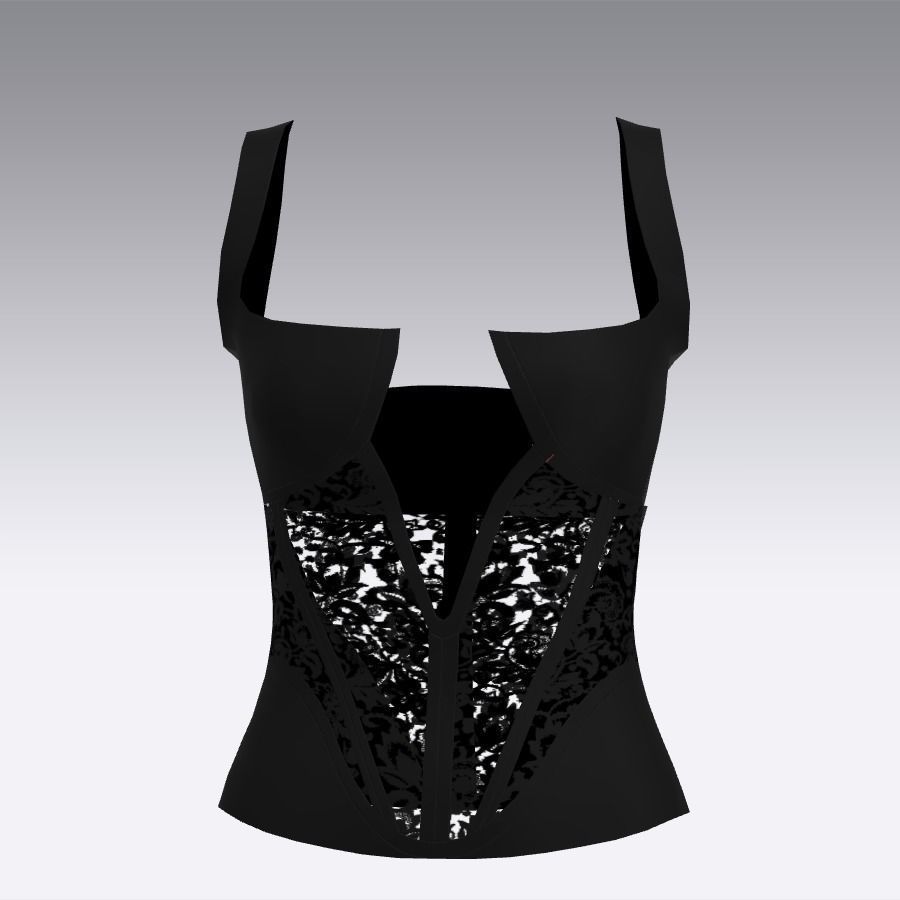 3D model Corset cup detail lace split collar bra VR / AR / low-poly ...