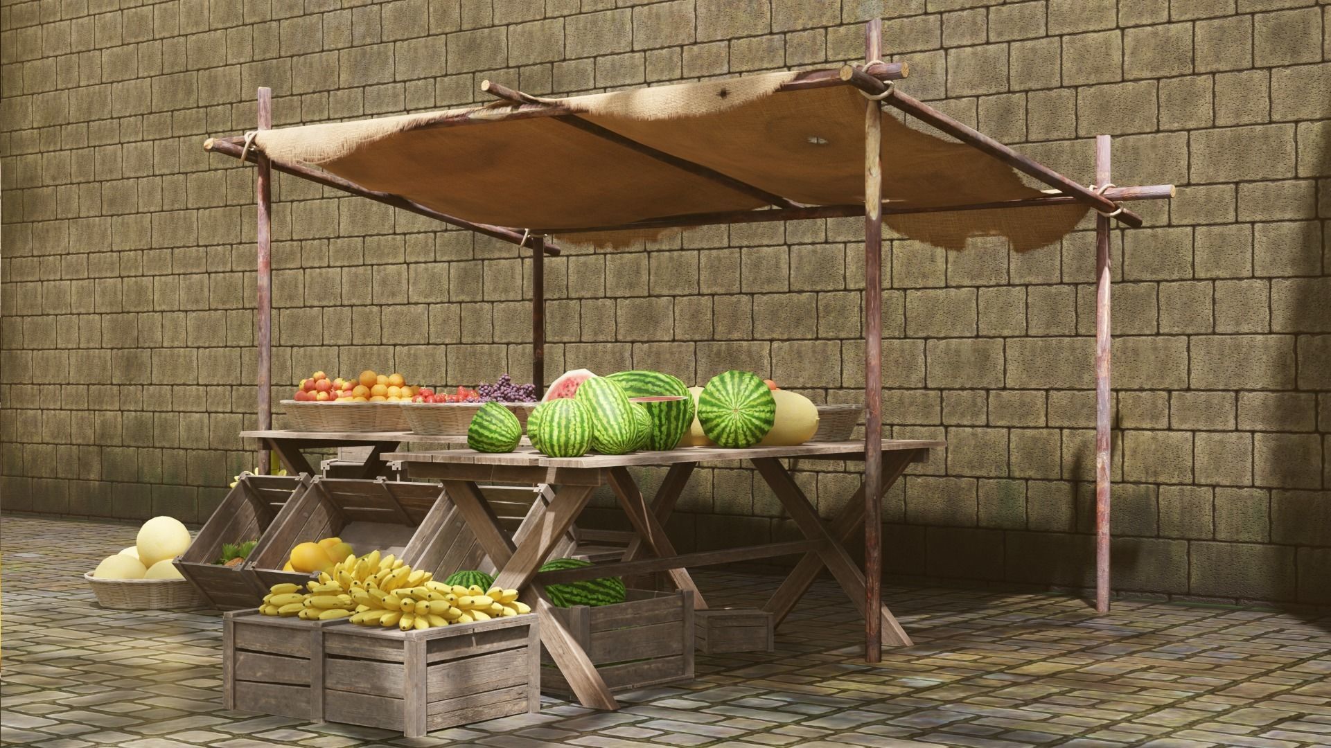 3D model Medieval Fruit Shop VR / AR / low-poly | CGTrader