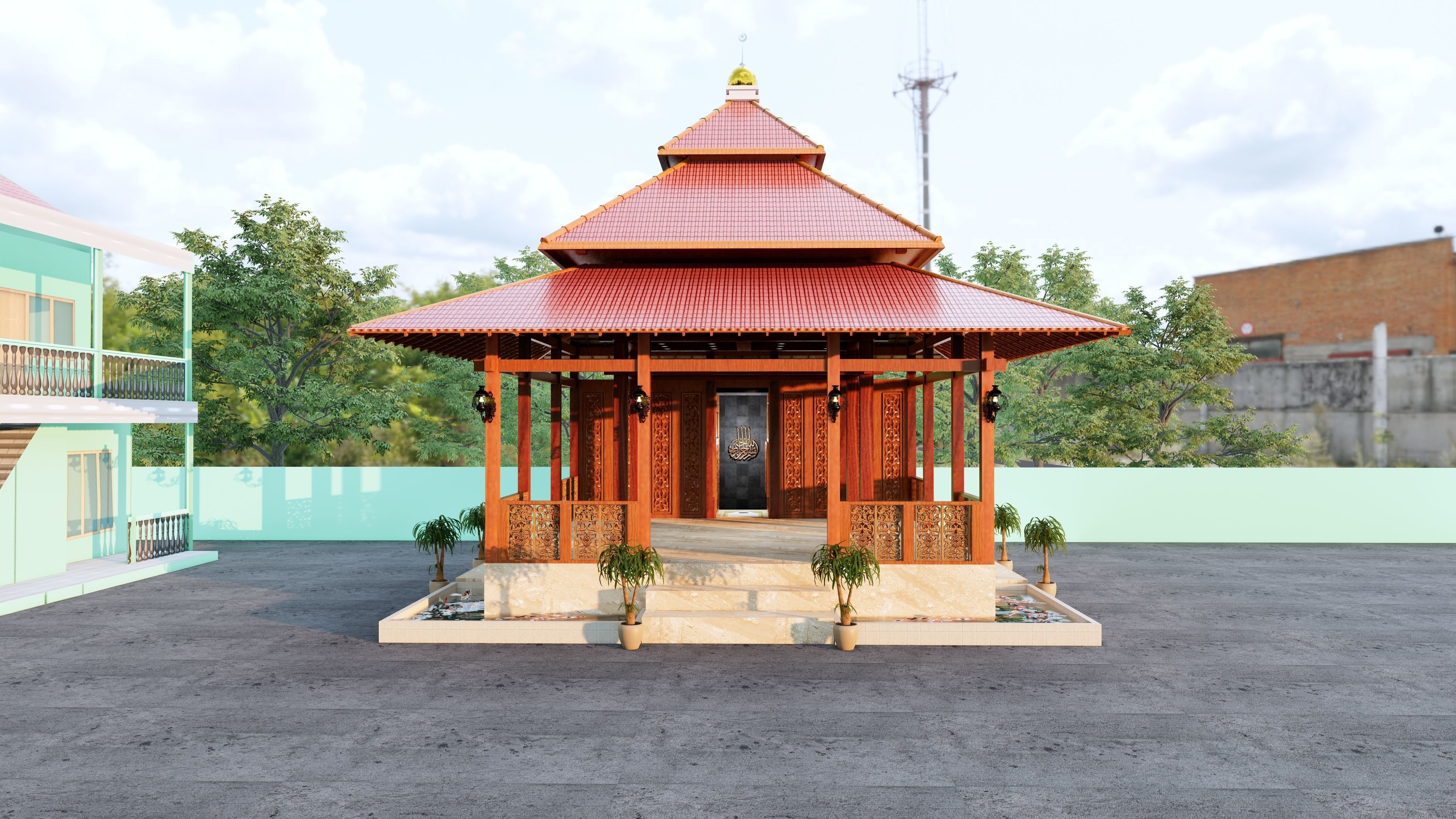 3D model Wooden Mosque Design Islamic building Prayer Room VR / AR ...