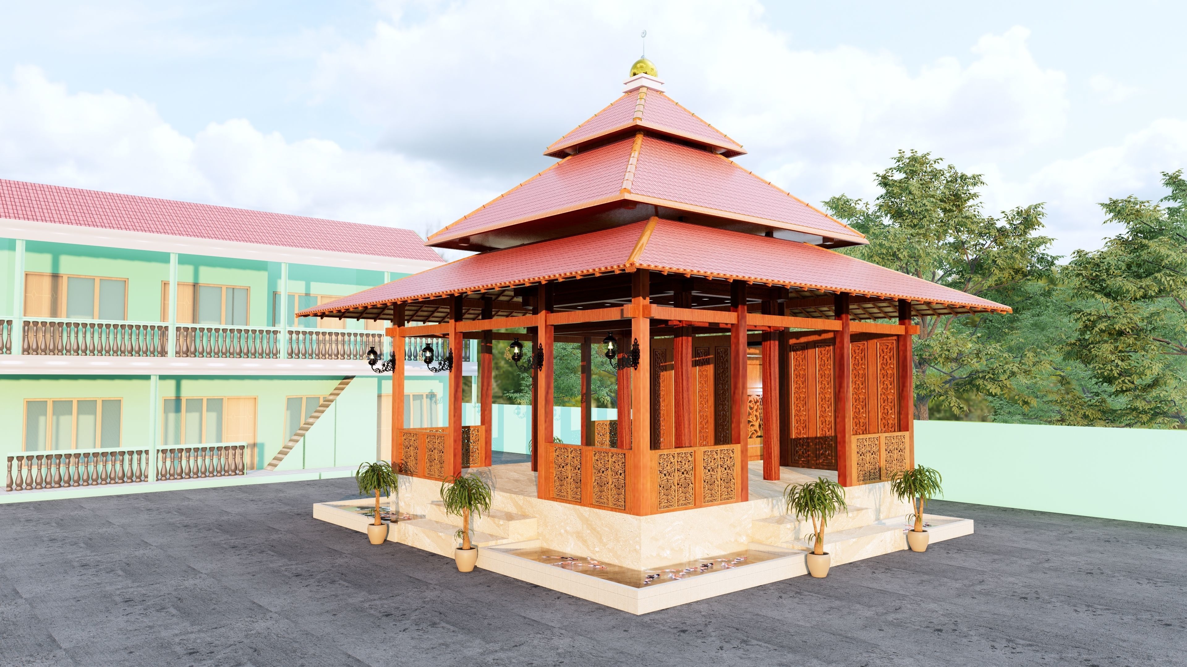 3D model Wooden Mosque Design Islamic building Prayer Room VR / AR ...