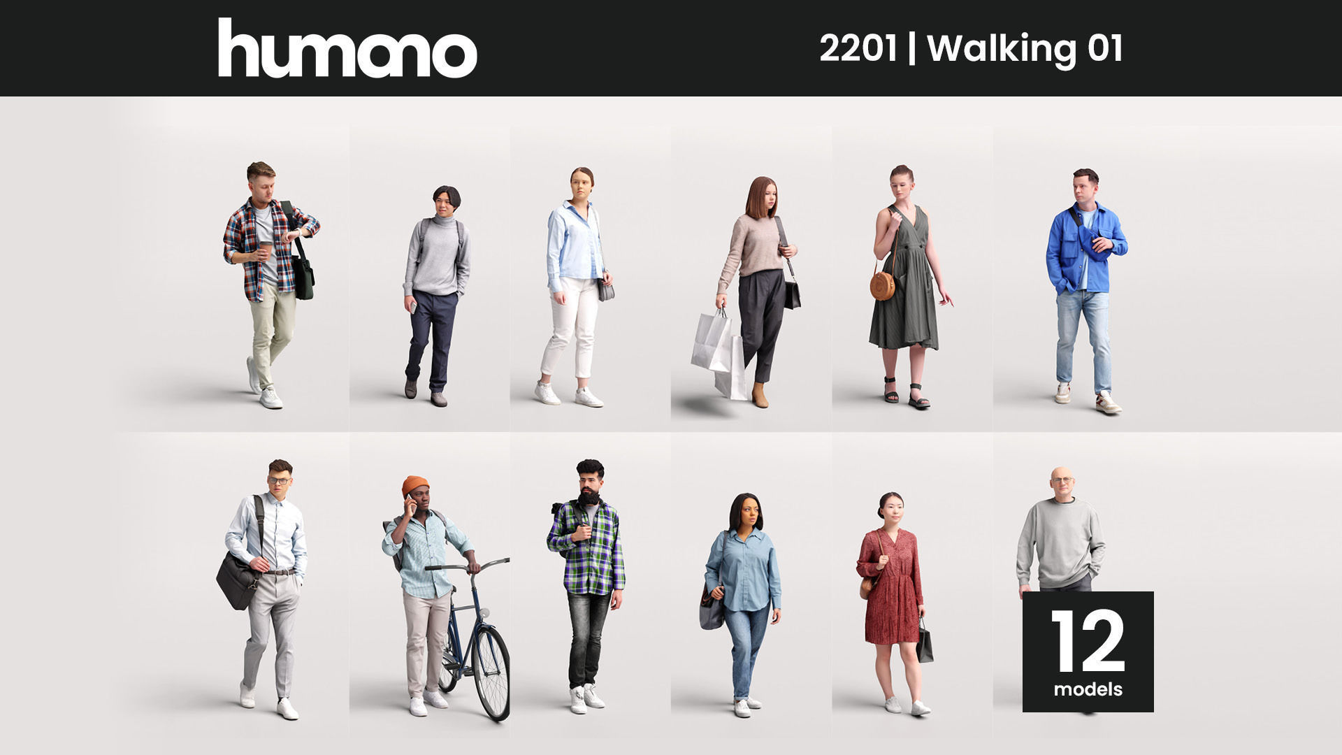 Humano 12- Collection 2201 - WALKING PEOPLE - 12 x 3D models 3D model ...