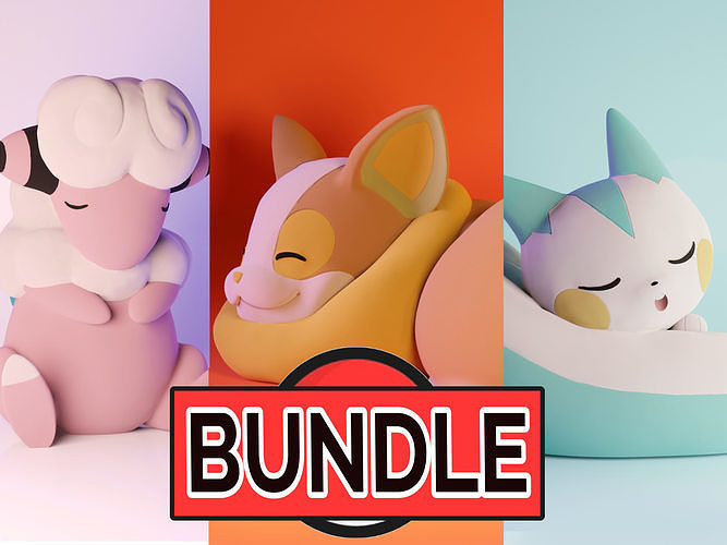 Pokemon Sleepy BUNDLE Pachirisu Yamper Flaaffy 3D model 3D printable ...