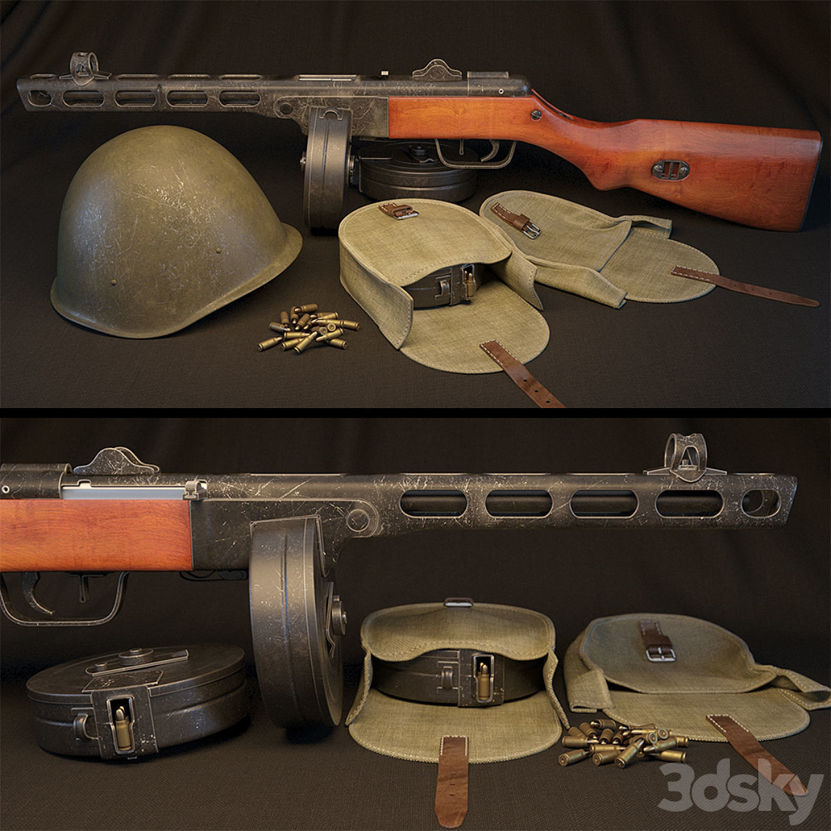 Old Gun with Soldier Cap Bag Bullets 3D model | CGTrader