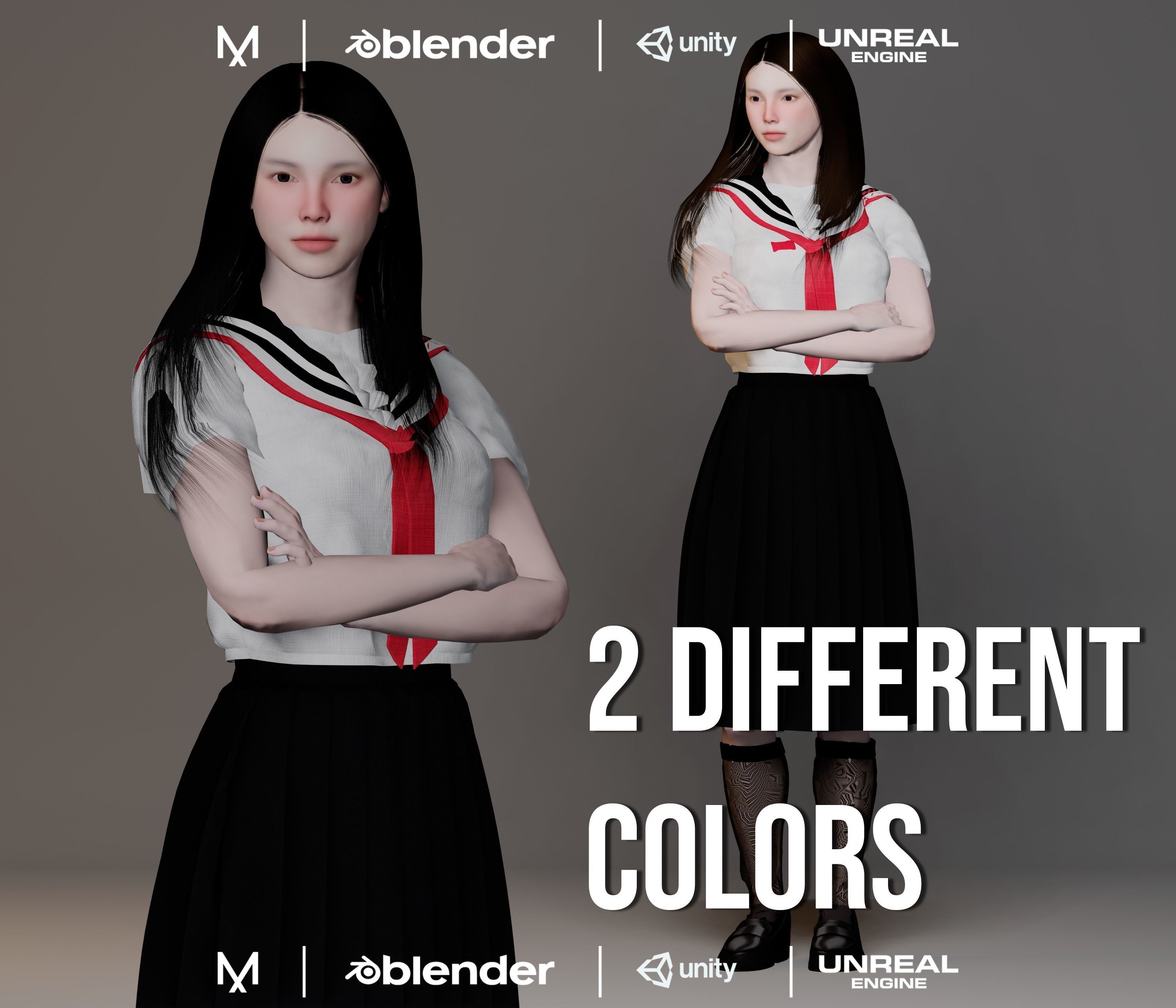 School Girl - Game Ready 3D model animated rigged | CGTrader