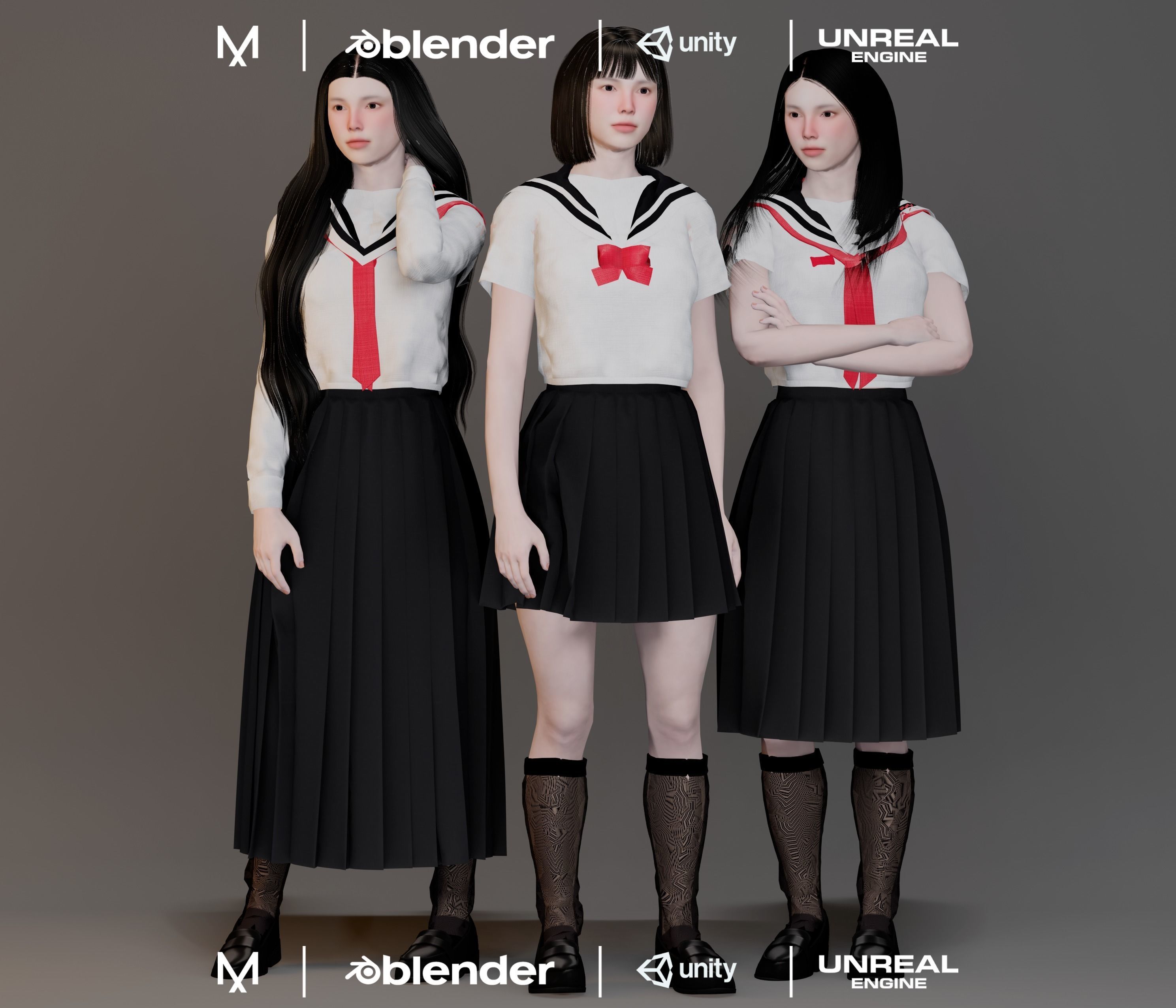 School Girl - Game Ready 3D model animated rigged | CGTrader