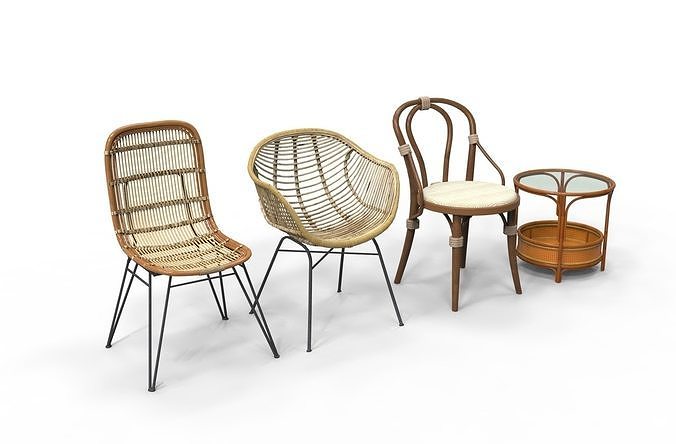 Rattan armcahir table furniture 3D model | CGTrader