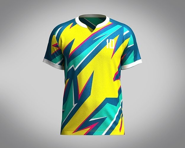 Mens Soccer Yellow and Mint Jersey Player-10 3D model | CGTrader